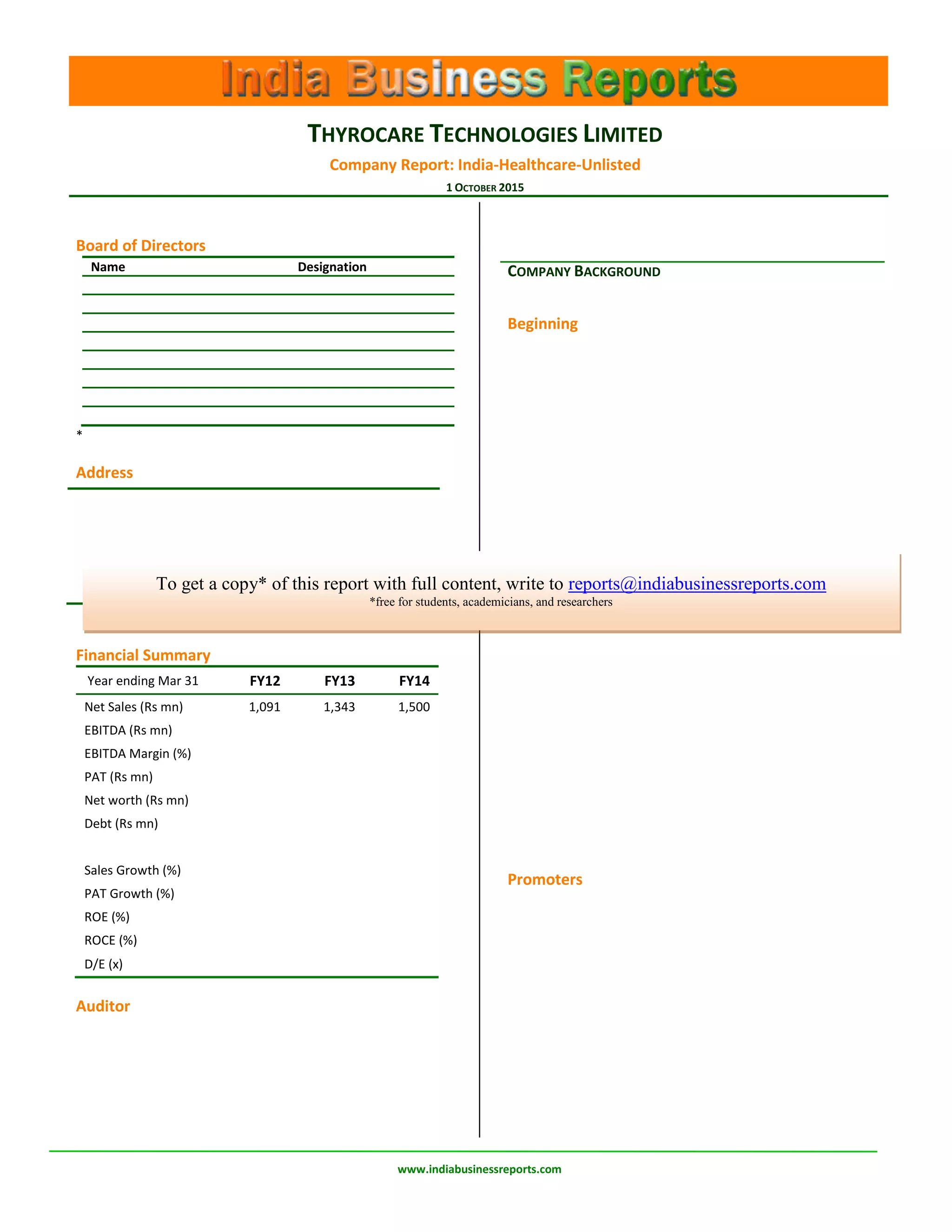 Thyrocare Technologies Limited | PDF