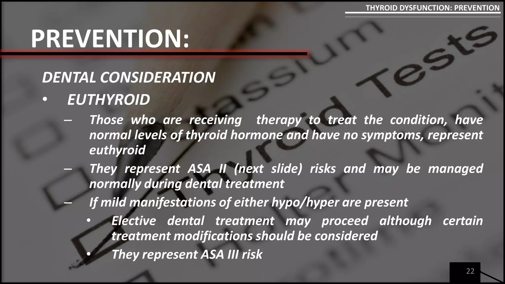 Thyroid dysfunction and its management in dental office | PPTX