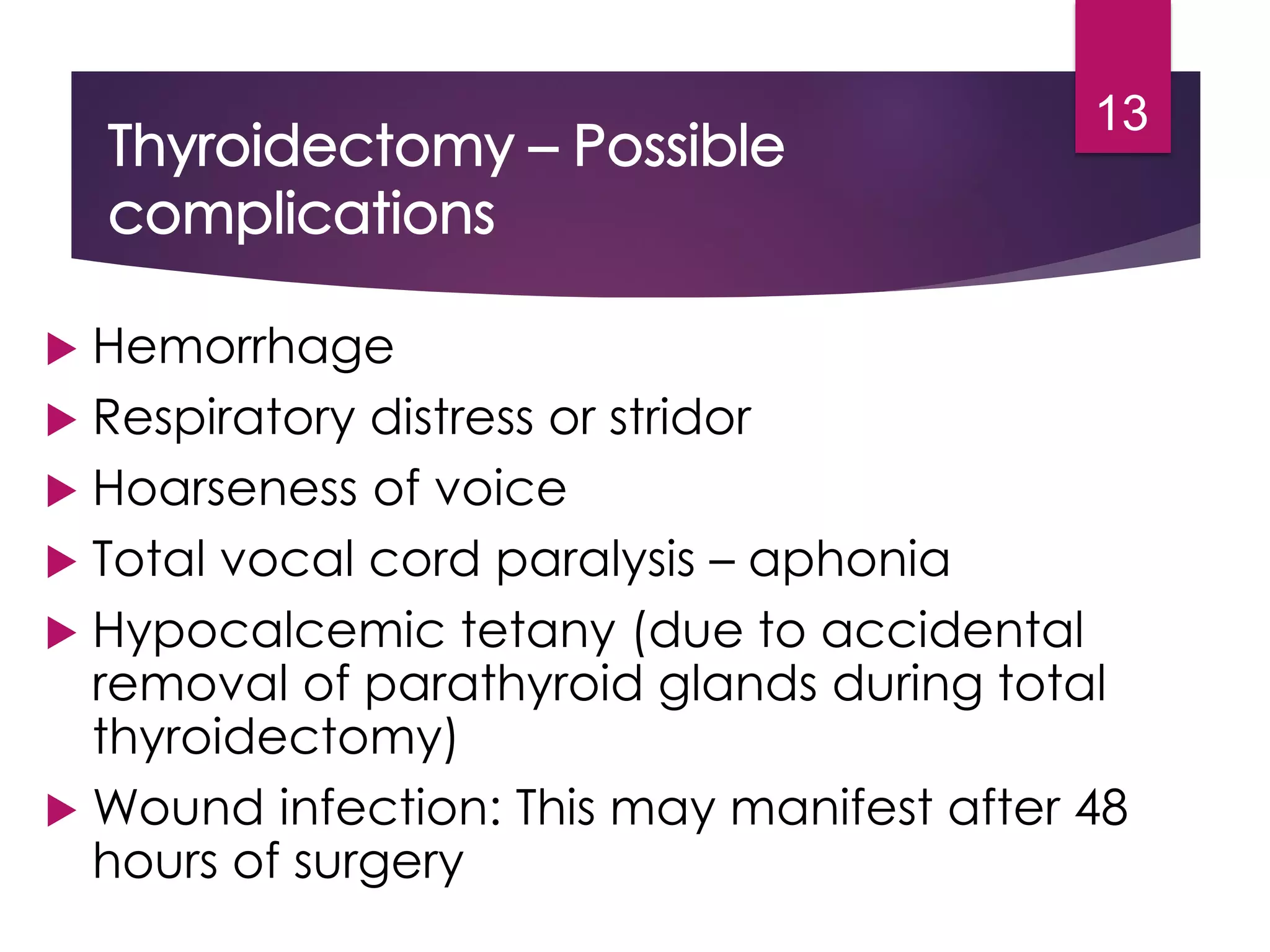 Thyroidectomy nursing care | PDF