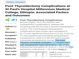Temporary and permanent Hypocalcemia after thyroid surgery | PPT