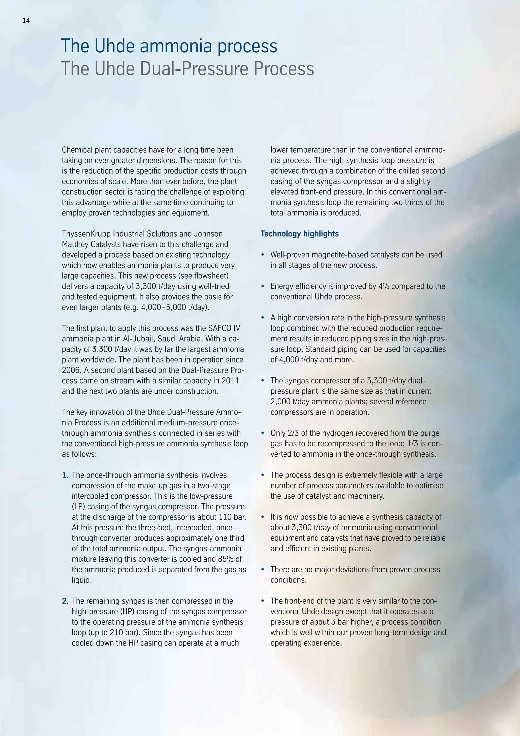 Thyssenkrupp uhde advanced ammonia processes dual pressure | PDF