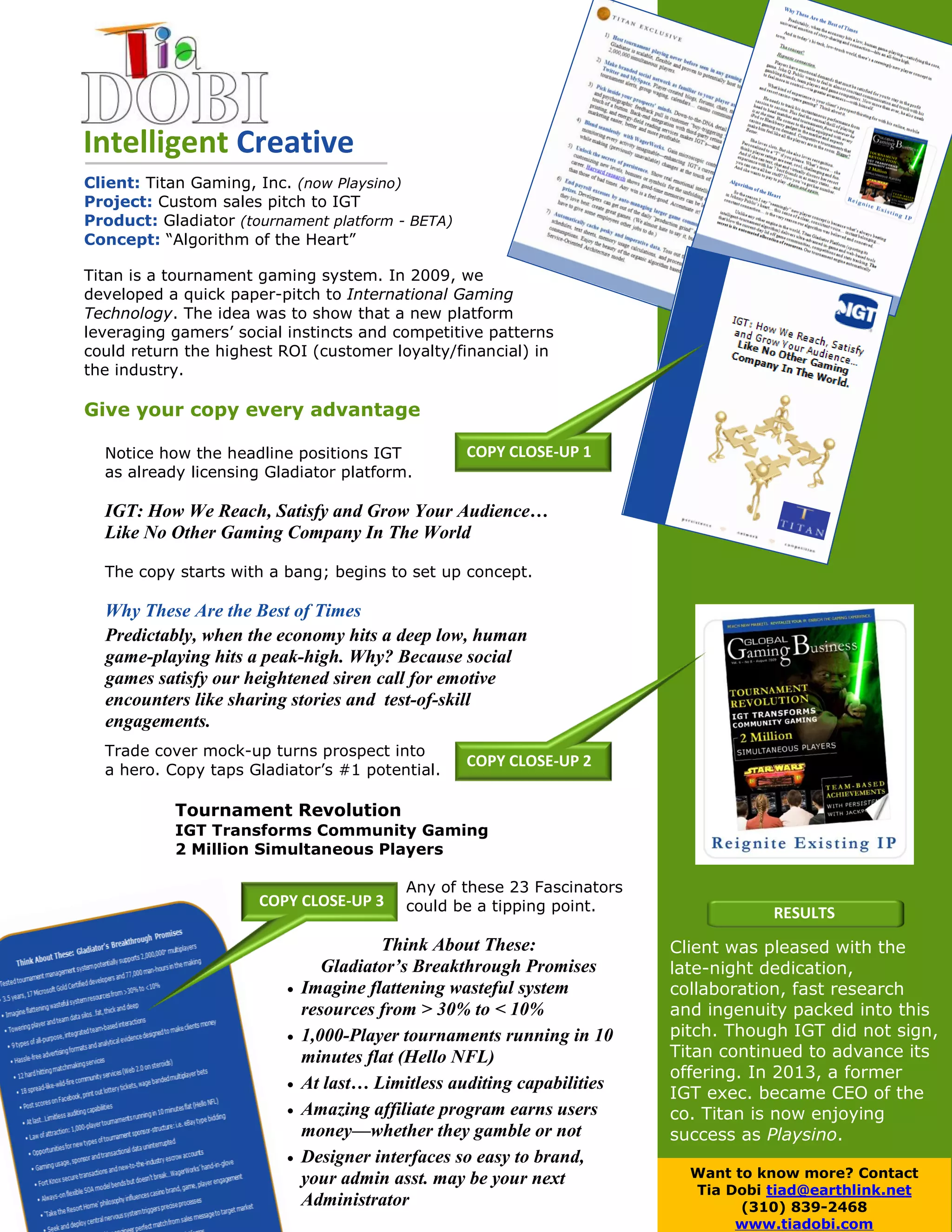 Tia Dobi Portfolio Piece IGT Pitch | PDF