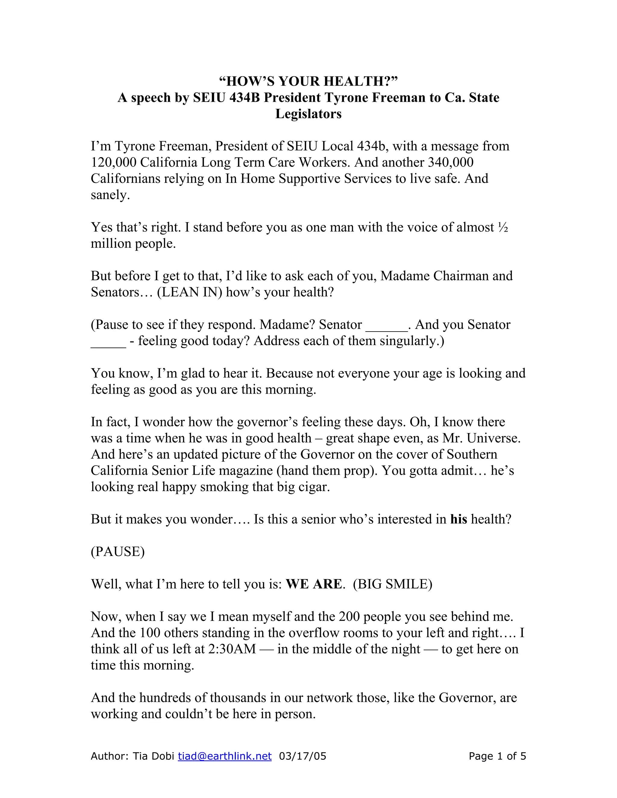 Tia Dobi Portfolio Piece SEIU President Speech CA Legislature | PDF