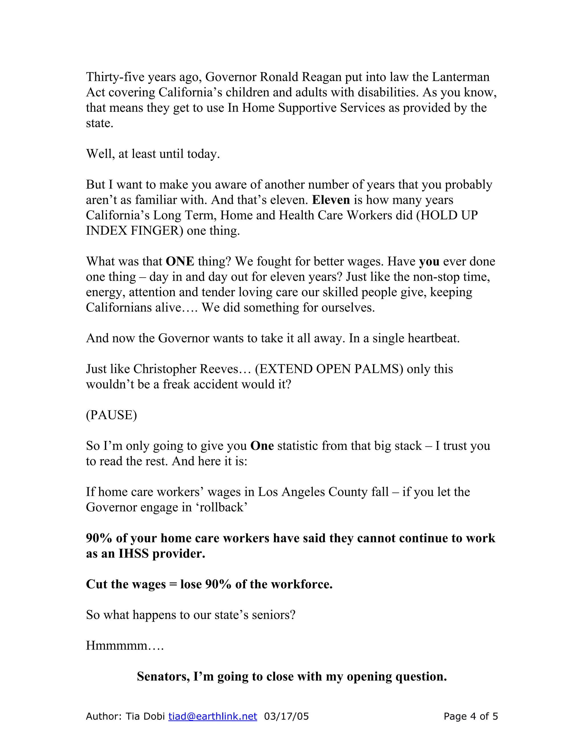 Tia Dobi Portfolio Piece SEIU President Speech CA Legislature | PDF