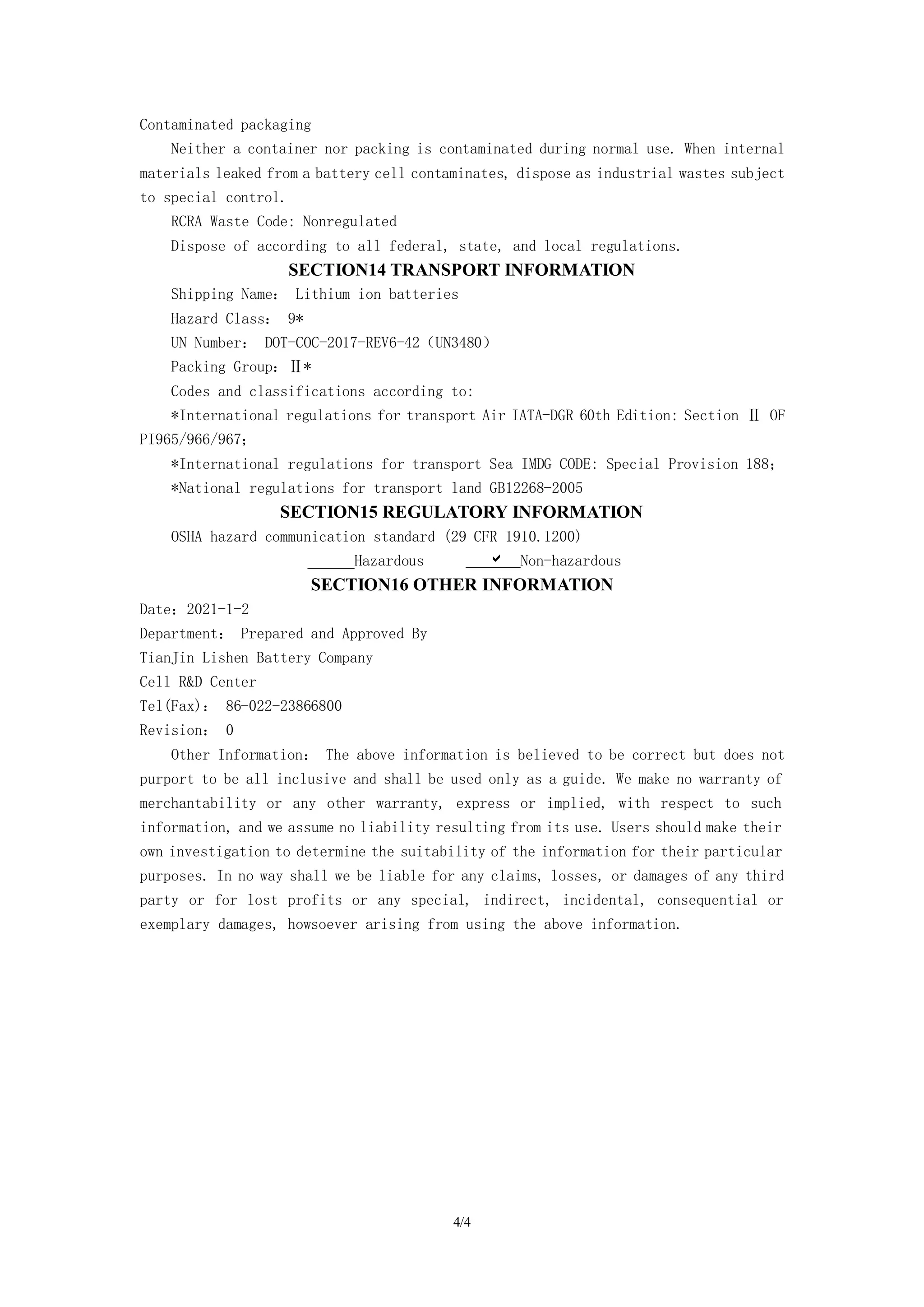 Tianjin Lishen Lithium Battery MSDS-Minimate Pro.pdf | First Aid | Injuries
