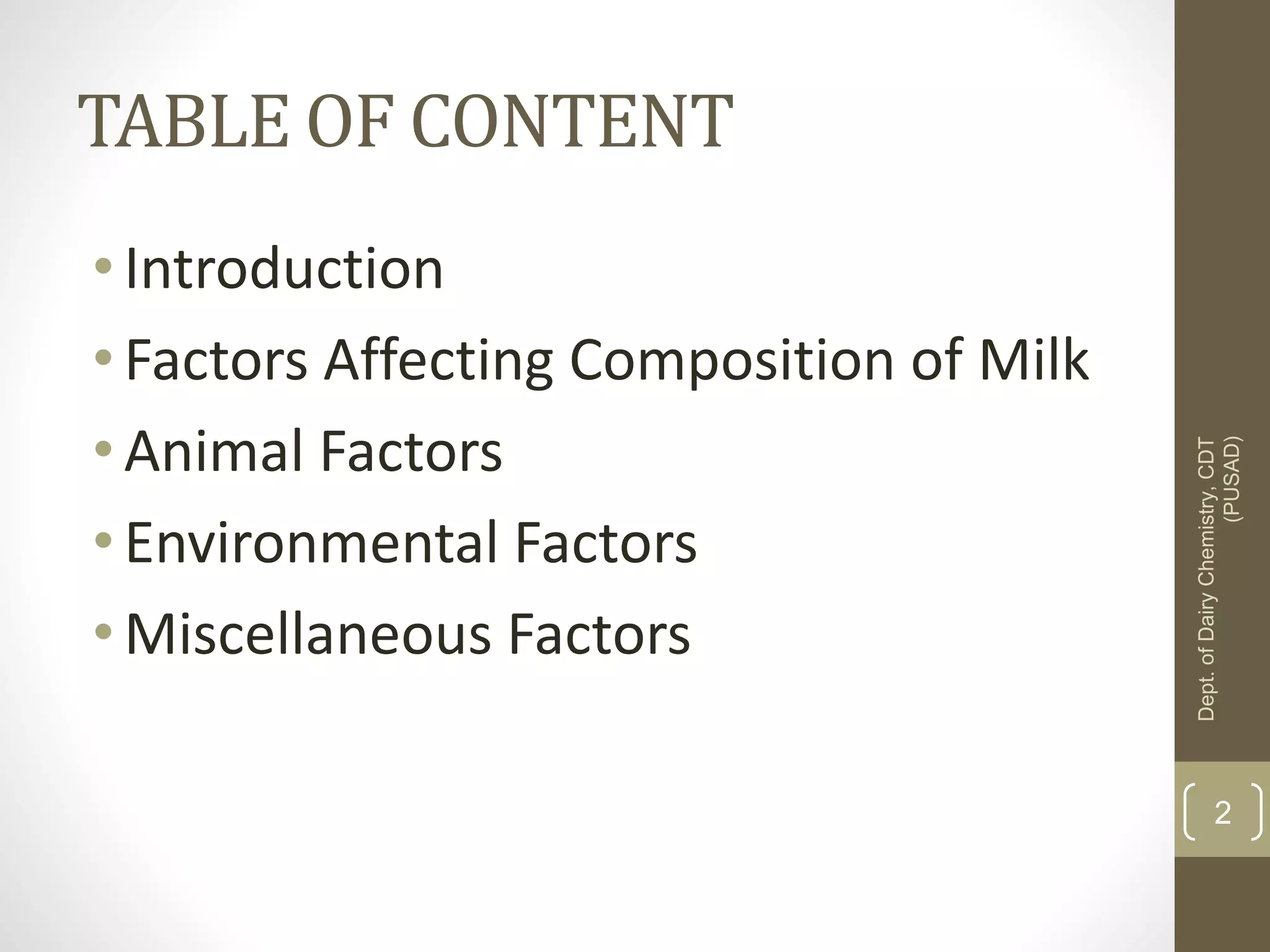 Factors Affecting Composition of Milk | PPTX