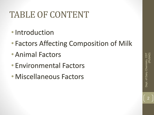 Factors Affecting Composition of Milk | PPTX | Food & Drink