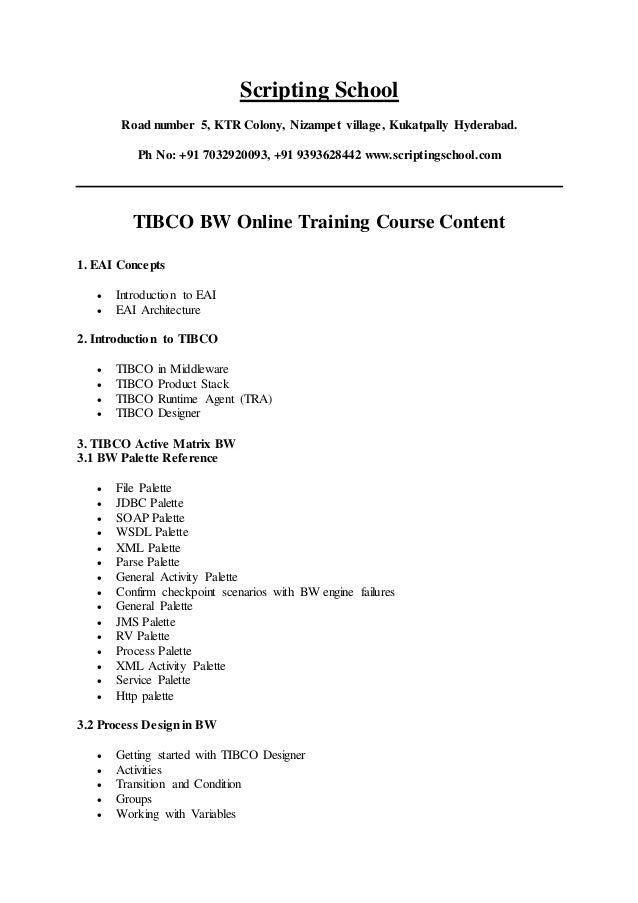 TIBCO BW Online Training in Hyderabad India