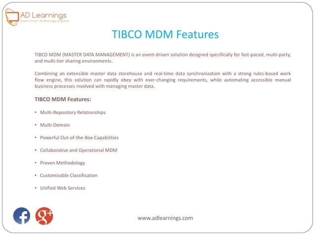 Tibco mdm features | PPTX | Computing | Technology & Computing