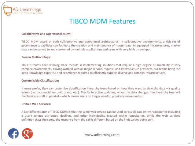 Tibco mdm features | PPTX | Computing | Technology & Computing