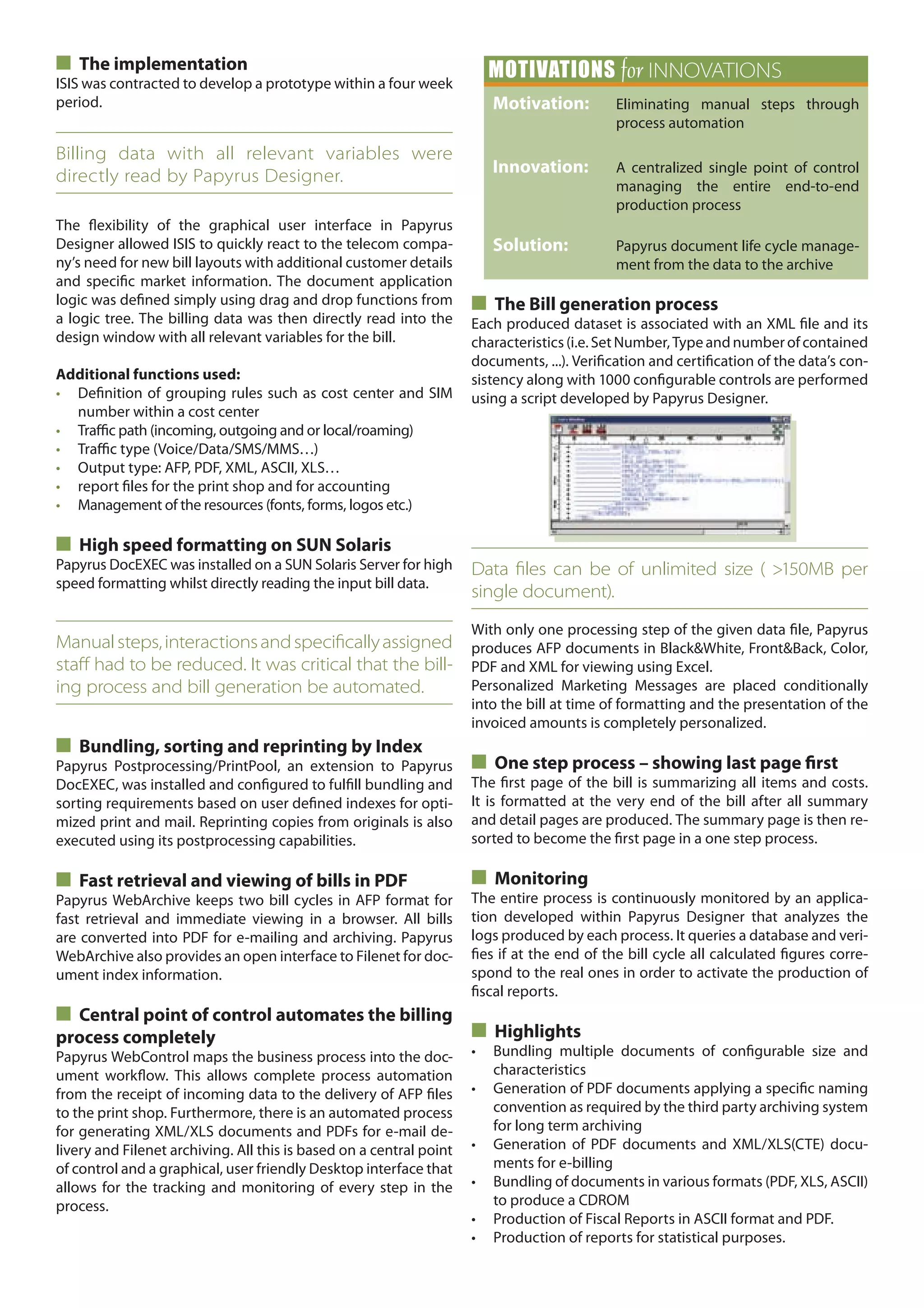 Billing Telecom - Technology Innovation Brochure by ISIS Papyrus Software | PDF