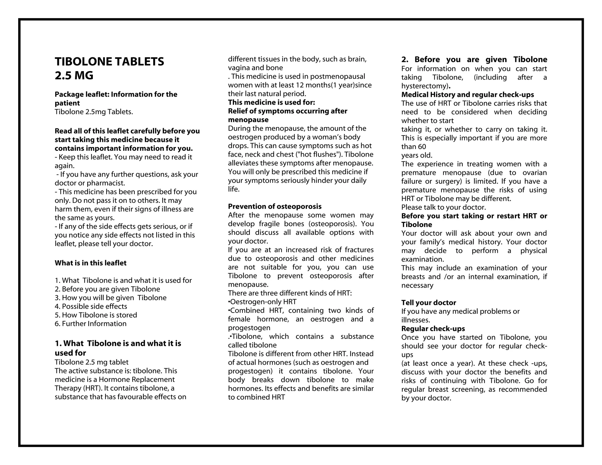 Tibolone 2.5mg tablets pil, taj pharmaceuticals. | PDF
