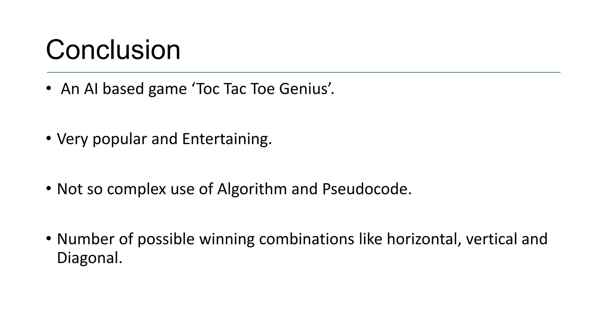 Ai Based Tic Tac Toe Game Using Minimax Algorithm Ppt