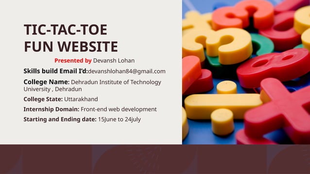 TIC-TAC-TOE.pptx project based on html and css | PPTX