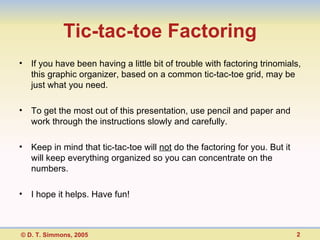 Tic tac-toe factoring | PPT