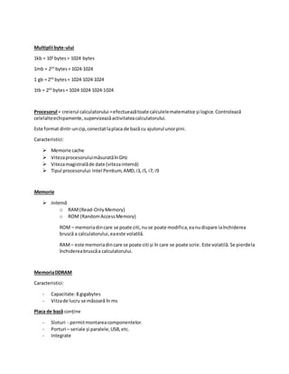 Structura unui sistem de calcul - informatica - clasa a ix-a | DOCX