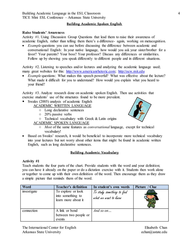 TICE - Building Academic Language in the Classroom | DOCX | Homework ...