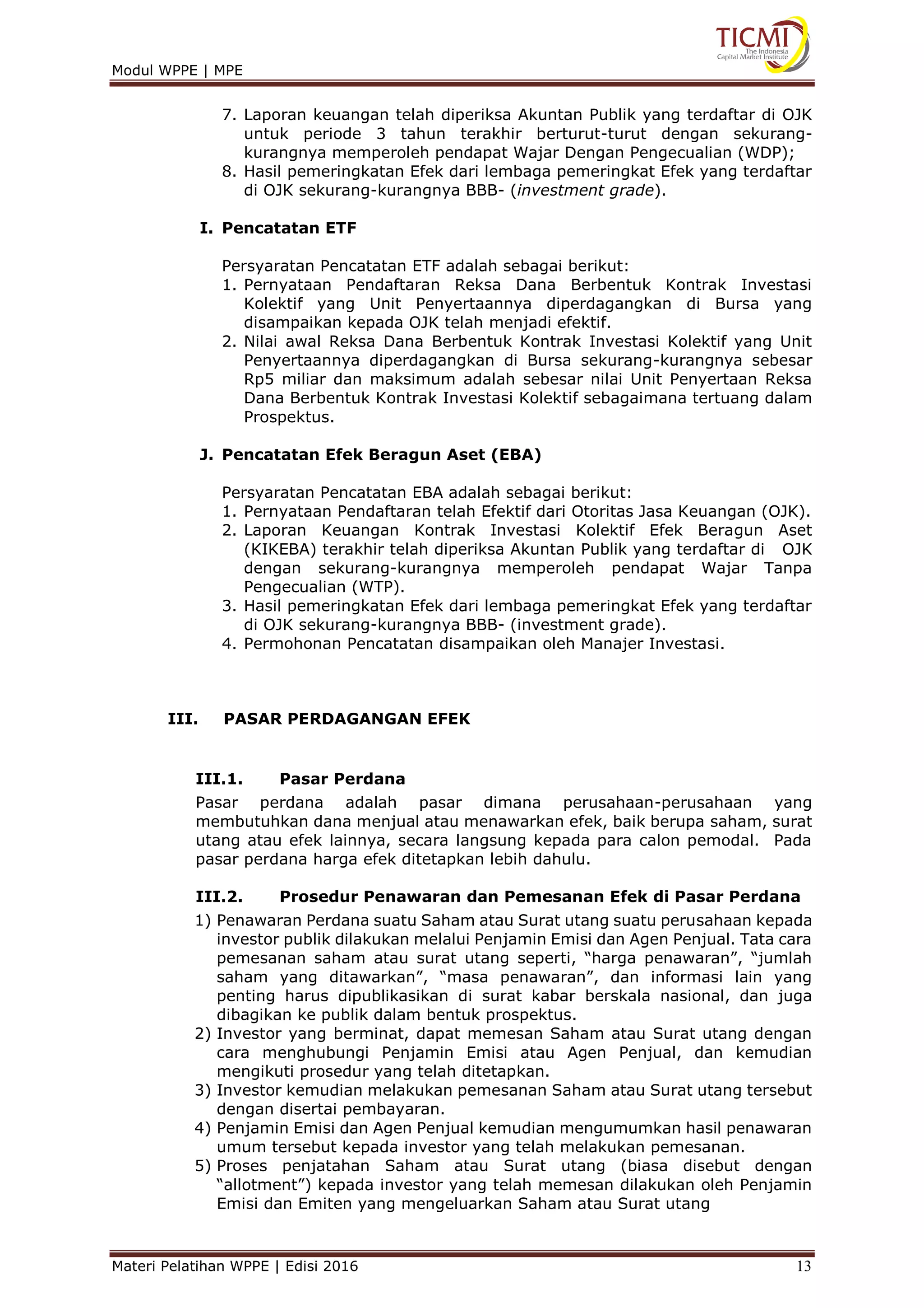 Ticmi mpe-mekanisme perdagangan efek | PDF