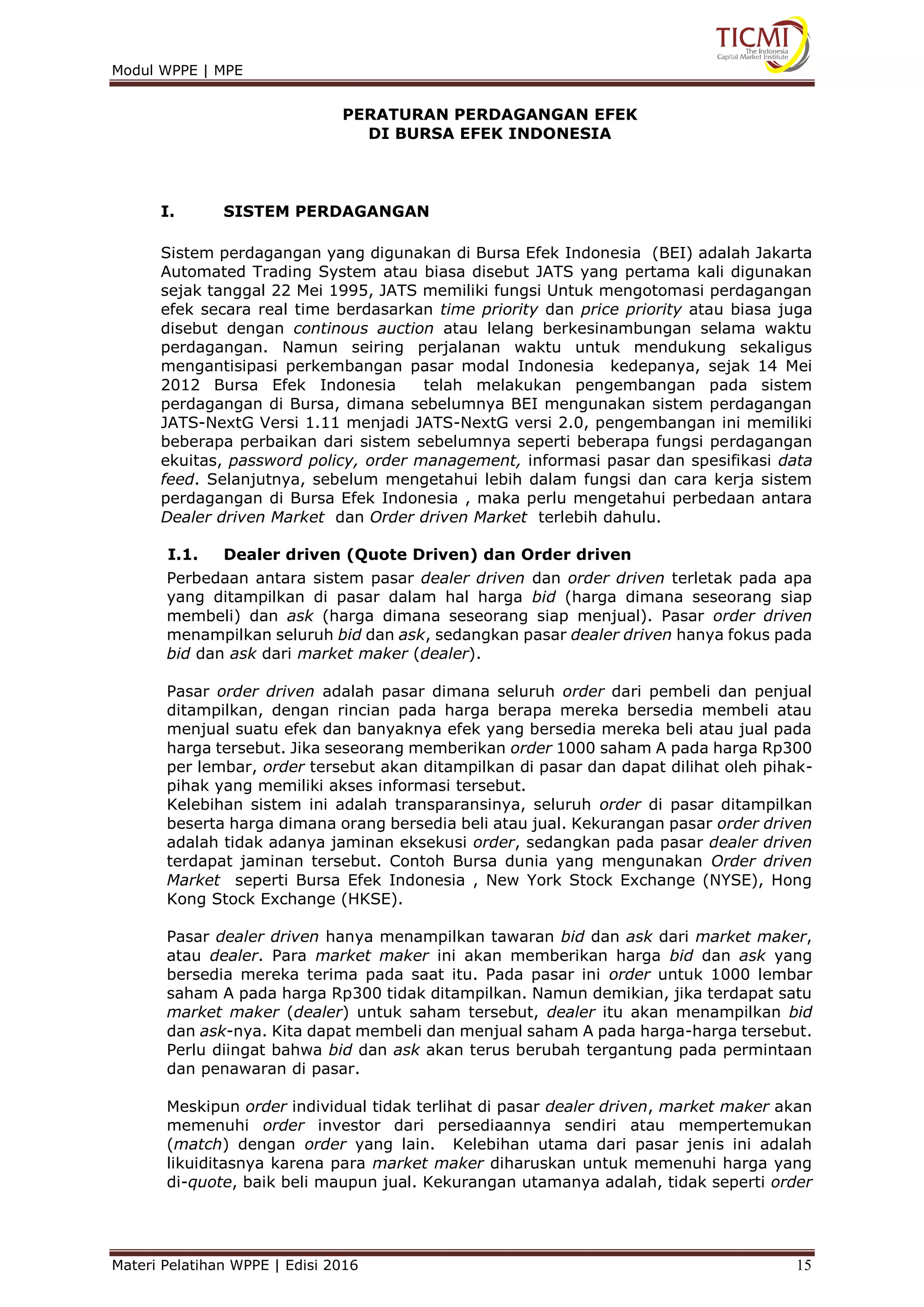 Ticmi mpe-mekanisme perdagangan efek | PDF