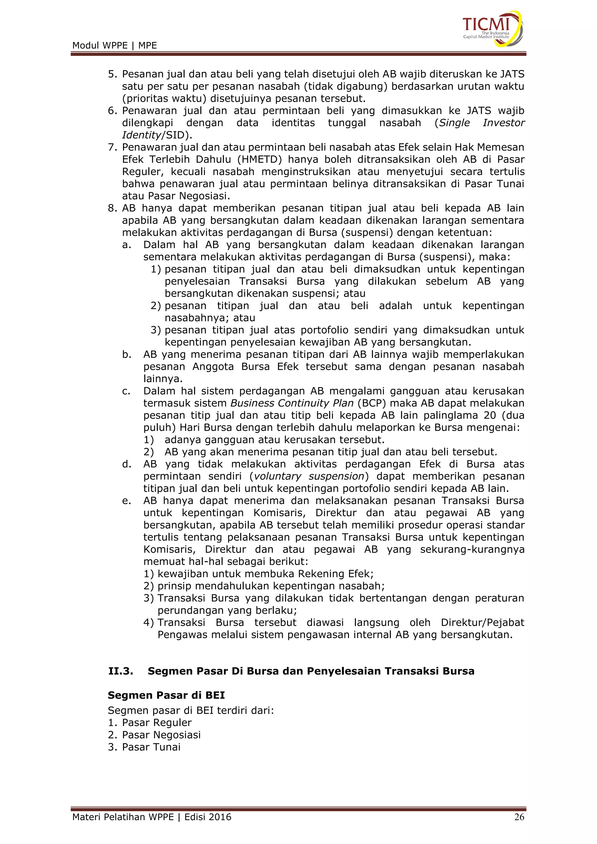 Ticmi mpe-mekanisme perdagangan efek | PDF