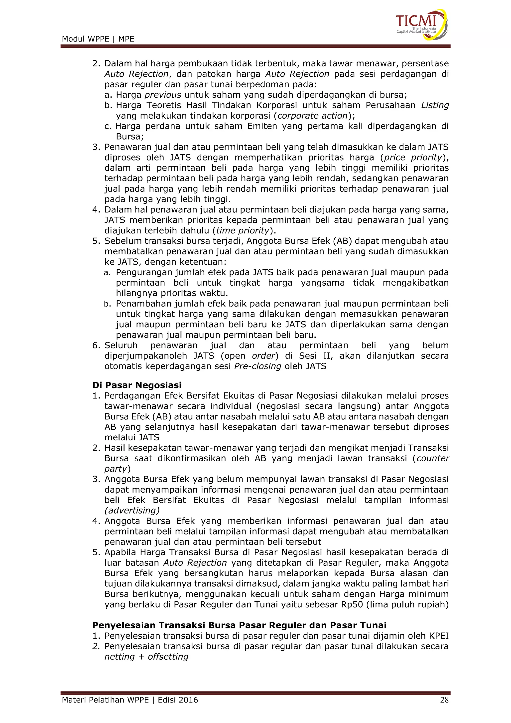 Ticmi mpe-mekanisme perdagangan efek | PDF