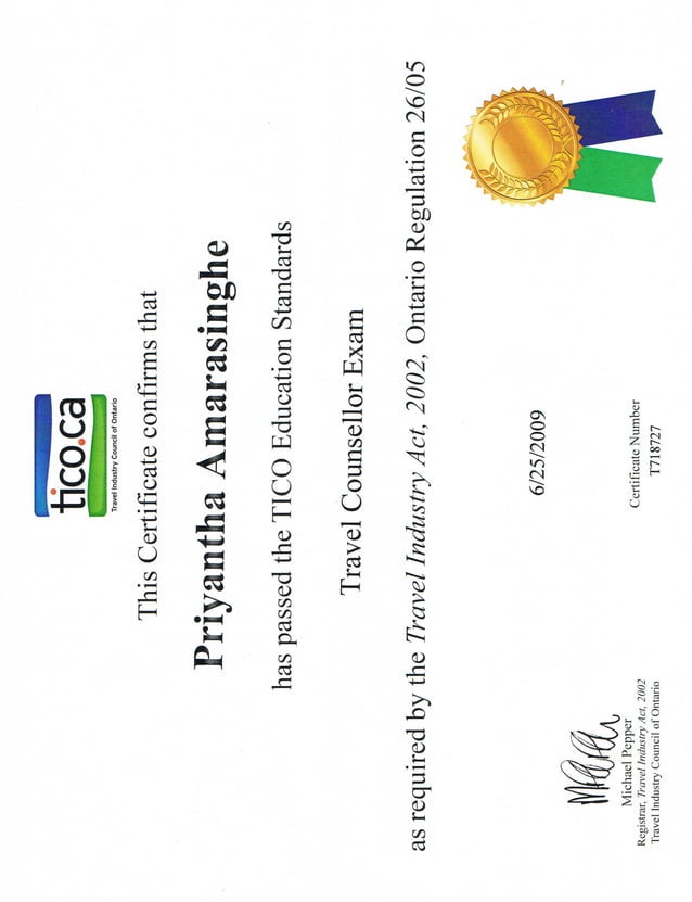 TICO Travel Industry Council of Ontario - Travel Counsellor Certification
