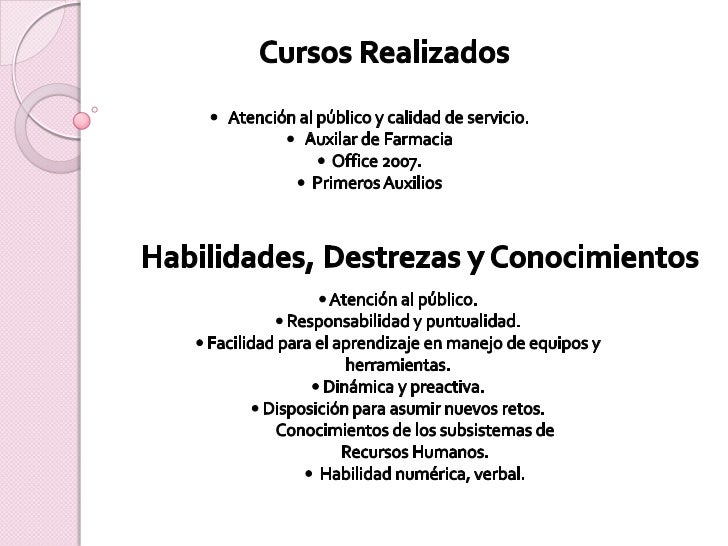 Curriculum vitae con habilidades y destrezas