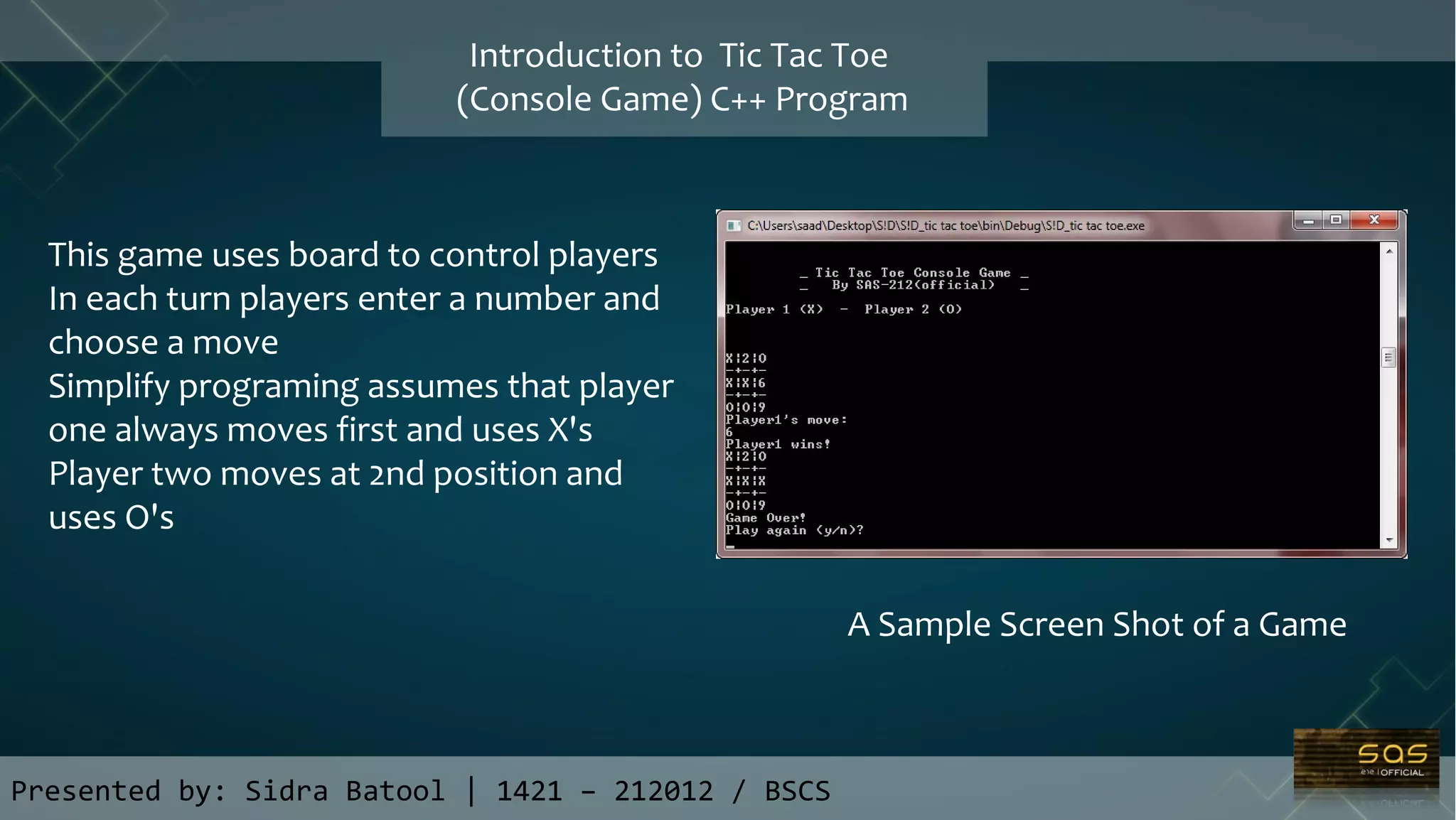 Tic tac toe c++ project presentation | PPT