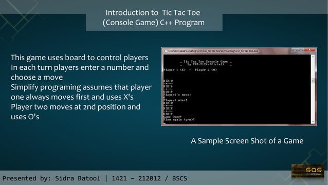 Tic tac toe c++ project presentation | PPT | Programming Languages | Computing