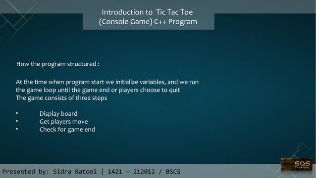 Tic Tac Toe C Project Presentation Ppt Programming Languages Computing 2750