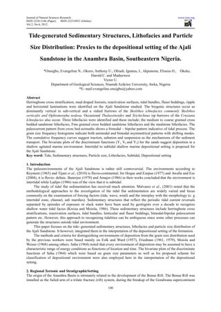 Tide generated sedimentary structures, lithofacies and particle size distribution proxies to the ...