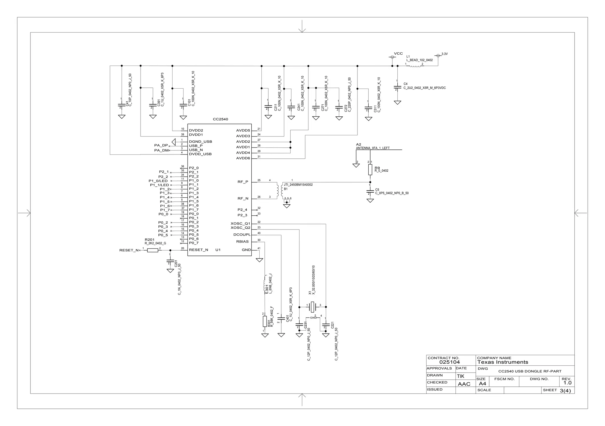 CC2540 Bluetooth Low Energy Reference Design Schematic | PDF