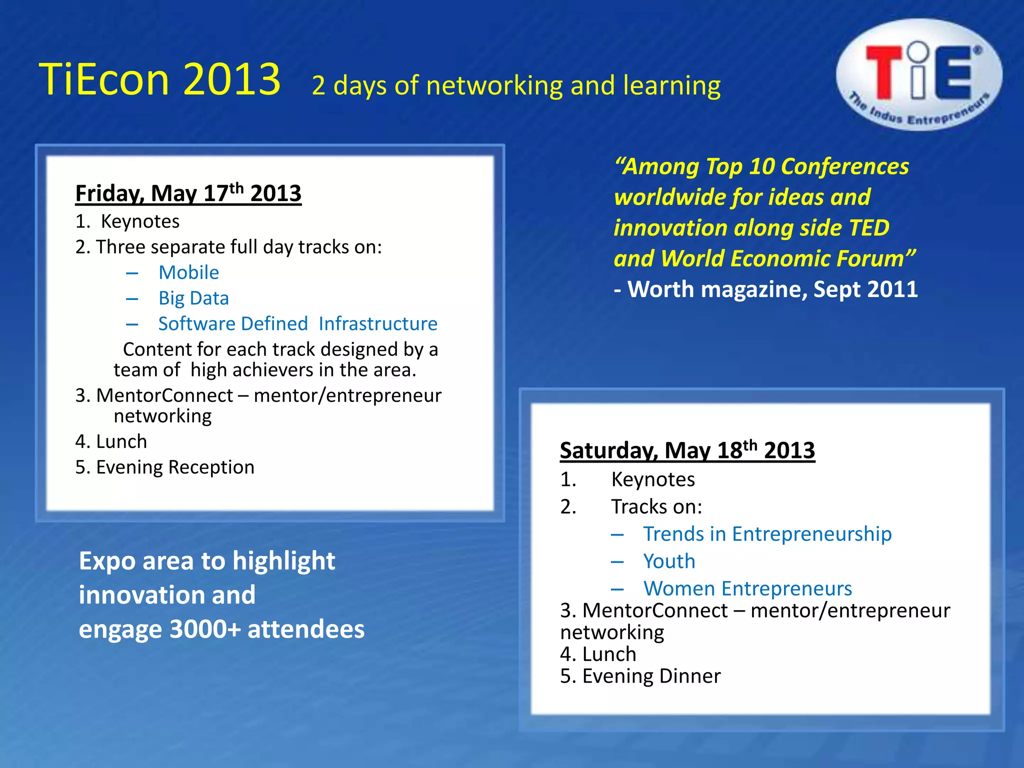 TiEcon 2013 sponsorship package | PPTX | Business Expos & Conferences | Events