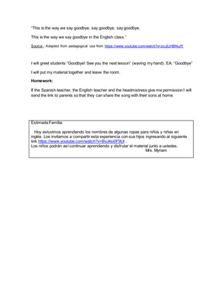 Kindergarten - Lesson plans 1 y 2 | DOCX