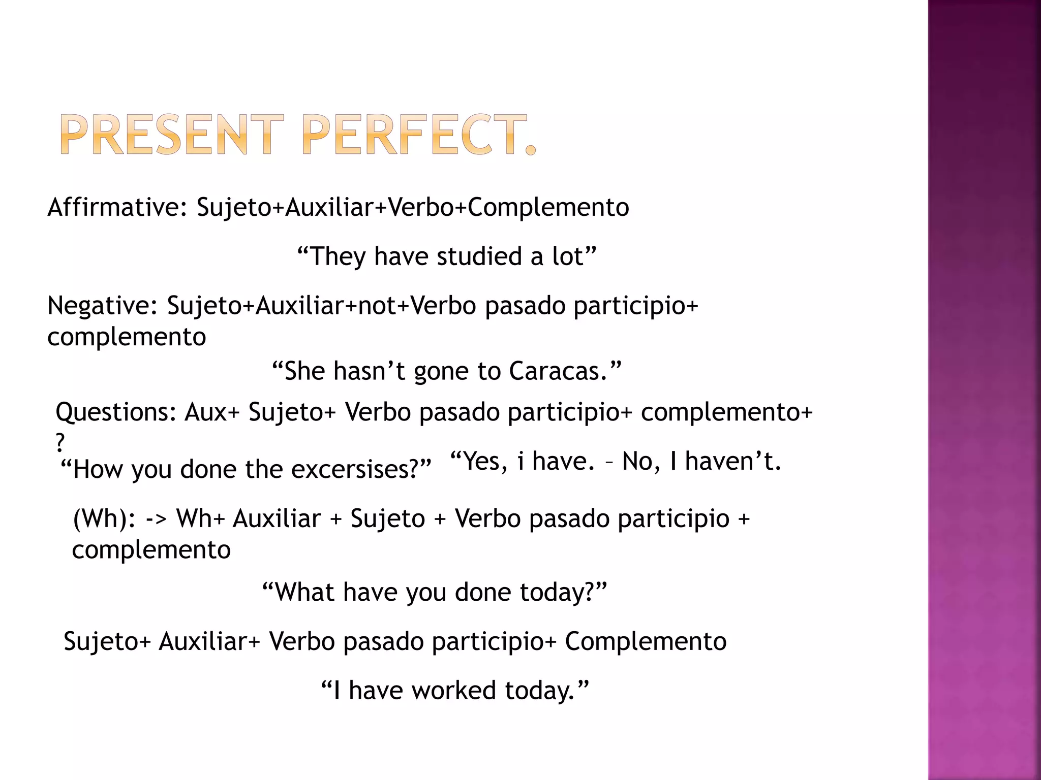 Tiempos verbales perfecto | PPT