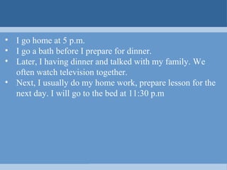 Tieng anh 1 Topic daily routines Đại học thương mại | PPT | Food & Drink