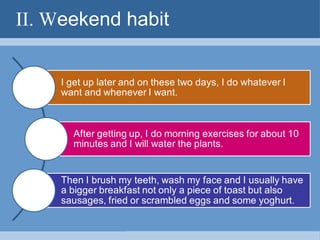 Tieng anh 1 Topic daily routines Đại học thương mại | PPT | Food & Drink