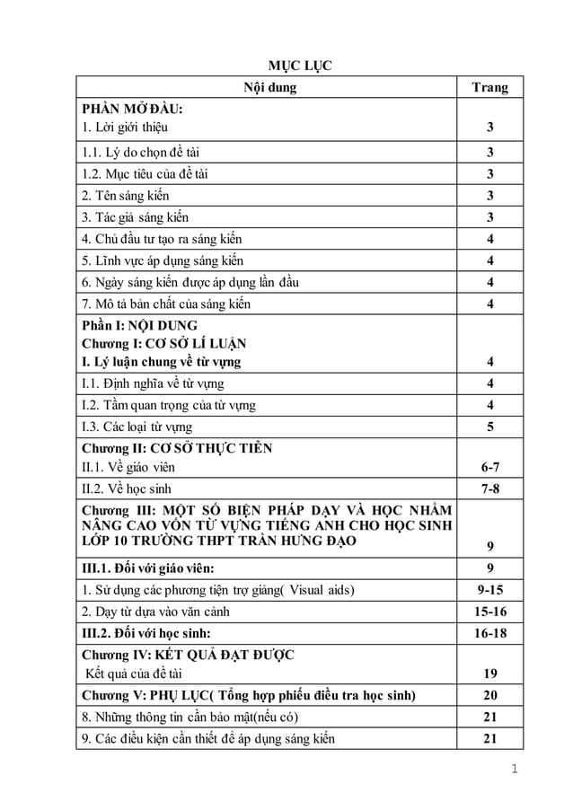 Đề tài: Nâng cao vốn từ vựng tiếng anh cơ bản cho học sinh yếu- kém lớp 10 | PDF