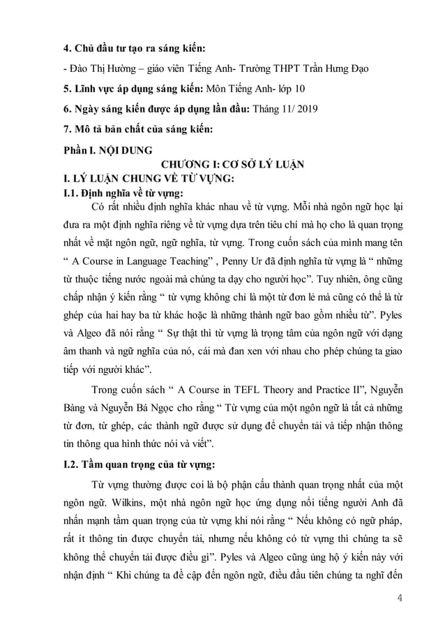 Đề tài: Nâng cao vốn từ vựng tiếng anh cơ bản cho học sinh yếu- kém lớp 10 | PDF