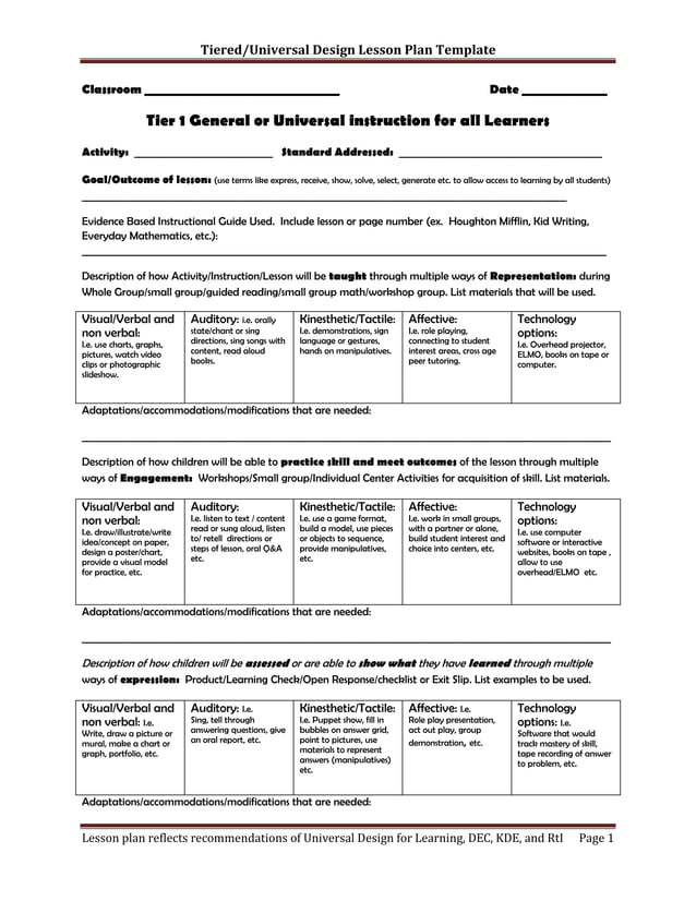 Tiered Lesson Plan Template | PDF | Daycare and Pre-School | Parenting