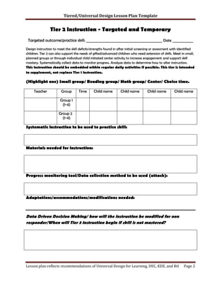 Tiered Lesson Plan Template | PDF