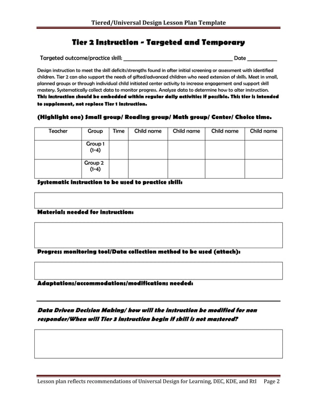 Tiered Lesson Plan Template | PDF
