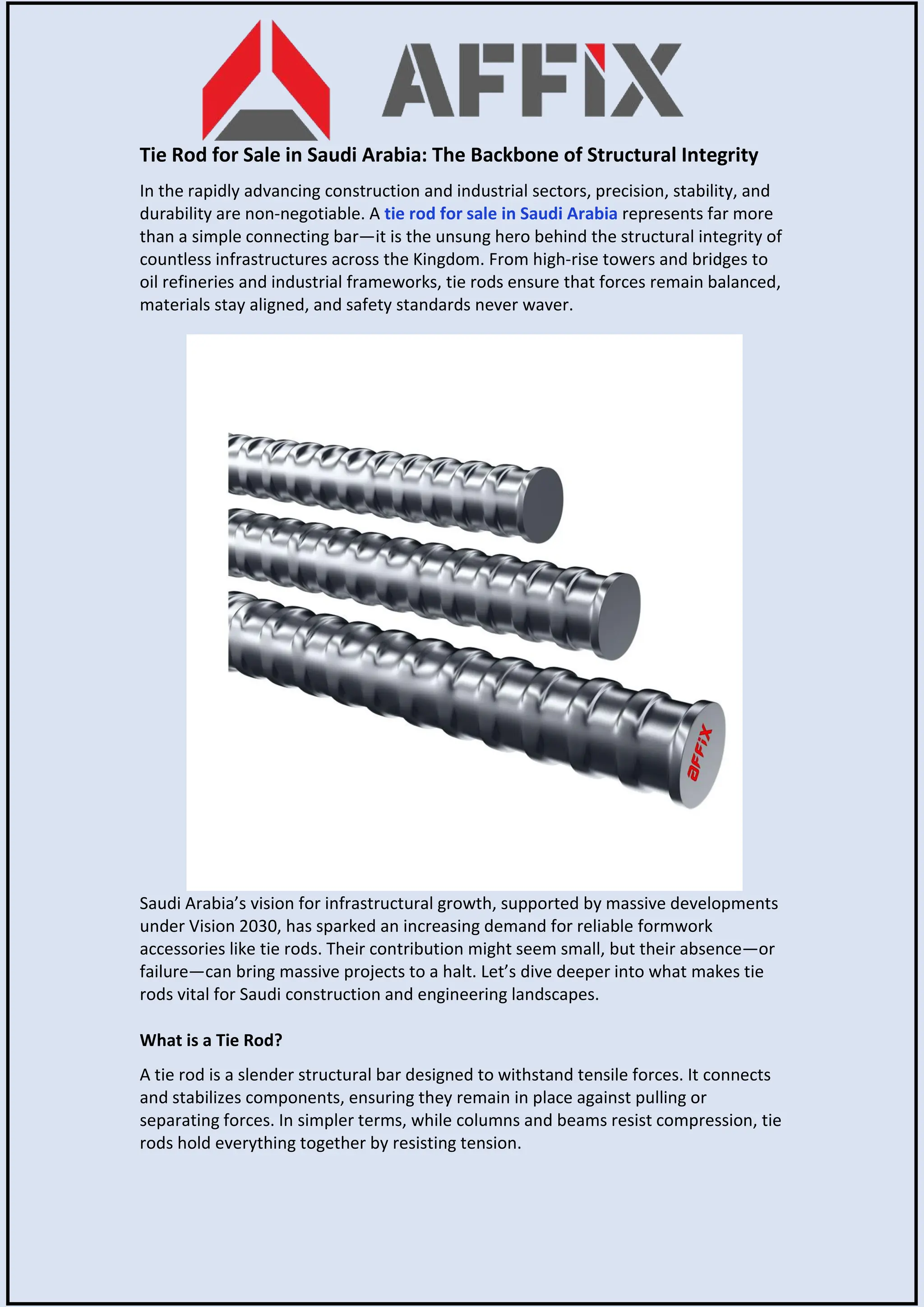 Tie Rod for Sale in Saudi Arabia: The Backbone of Structural Integrity ...