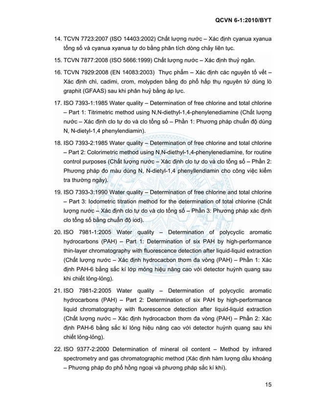 Tieu chuan-nuoc-uong-dong-chai-qcvn6-1-2010-byt | PDF