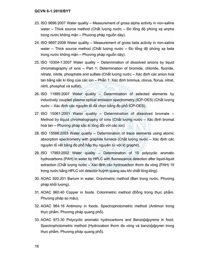 Tieu chuan-nuoc-uong-dong-chai-qcvn6-1-2010-byt | PDF