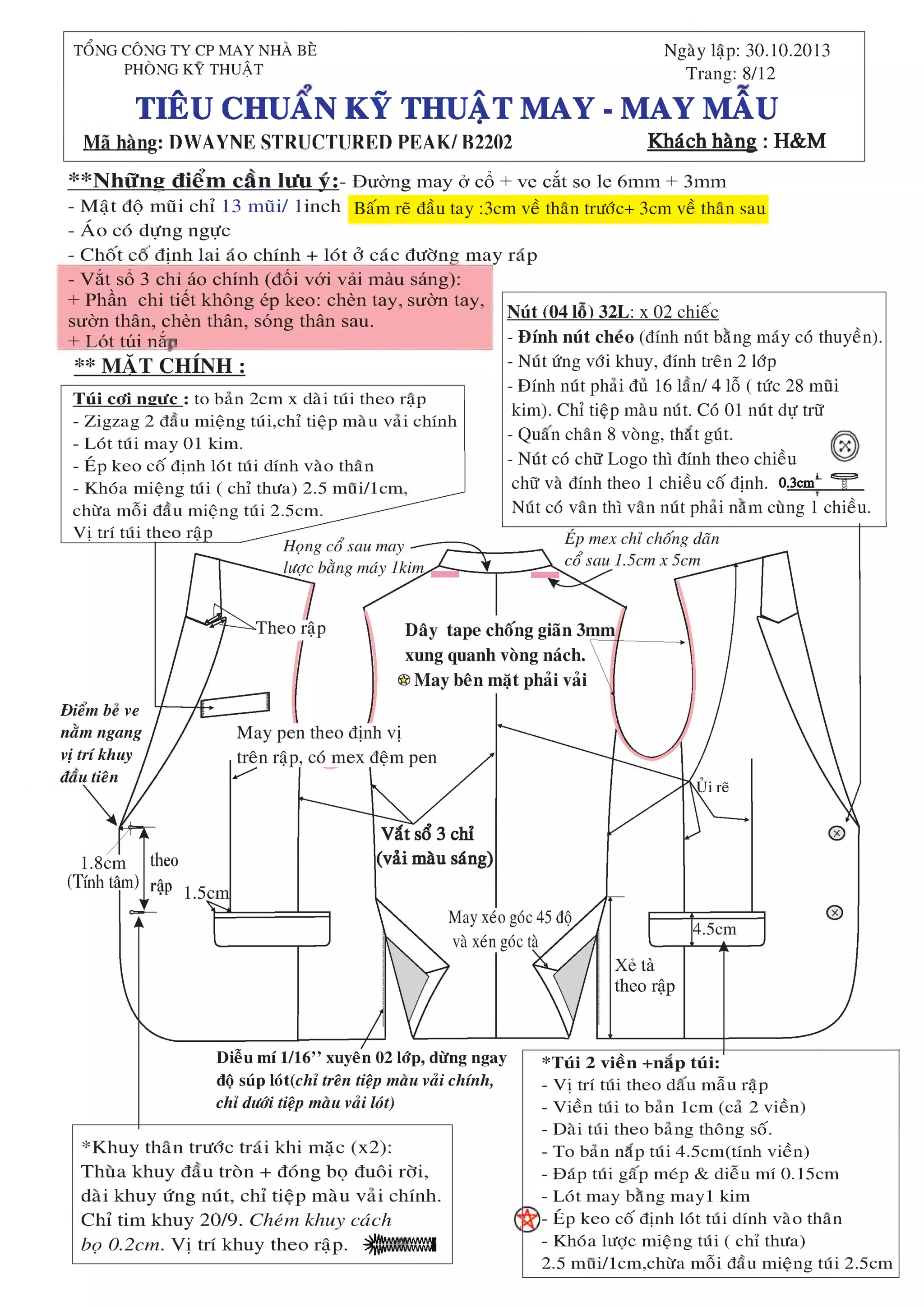 Tài Liệu Kỹ Thuật Áo Vest Nam Mã Hàng DWAYNE | PDF
