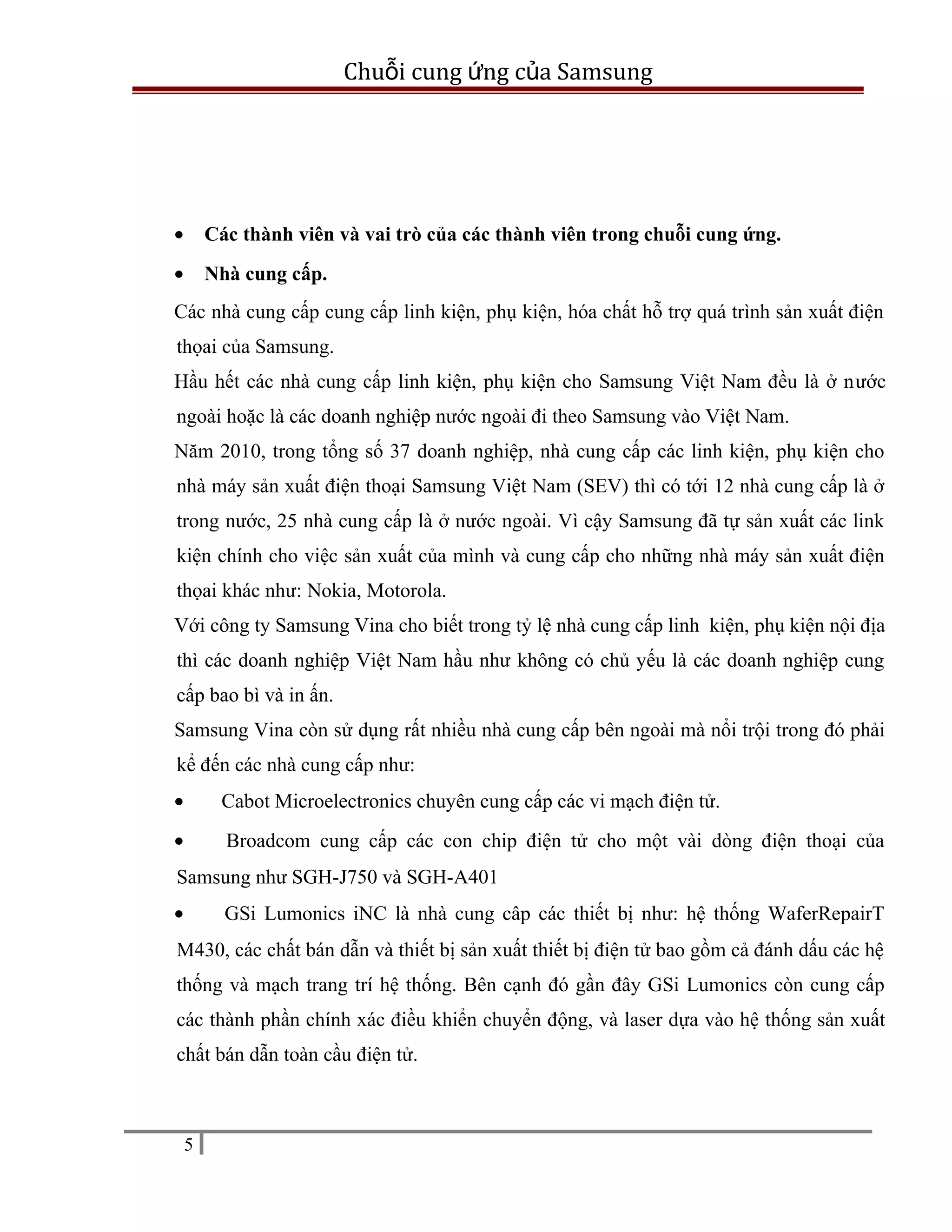 Chuỗi cung ứng của Samsung | DOC