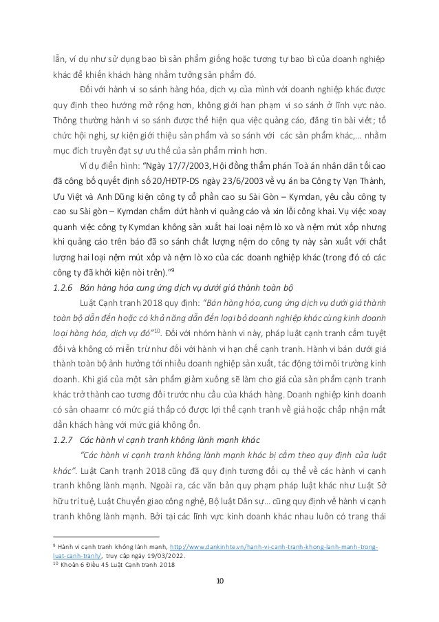 Tiểu luận hành vi cạnh tranh không lành mạnh,luật cạnh tranh 2018 | DOCX