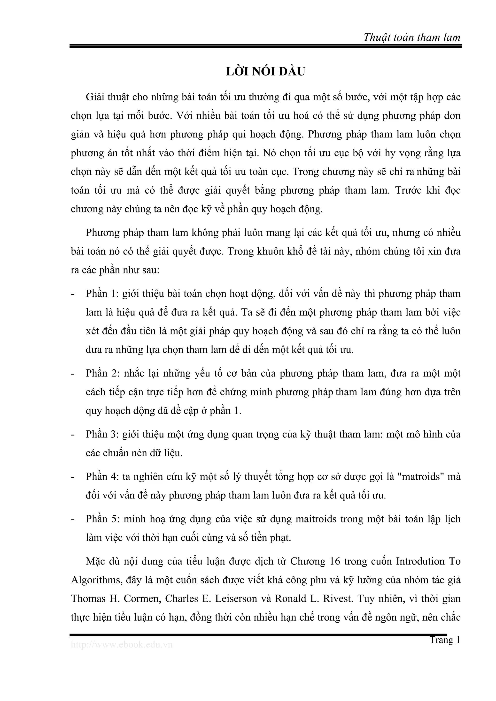 Tiểu luận học phần Phân tích Thi ết kế thuật toán-Thuật toán tham lam ...