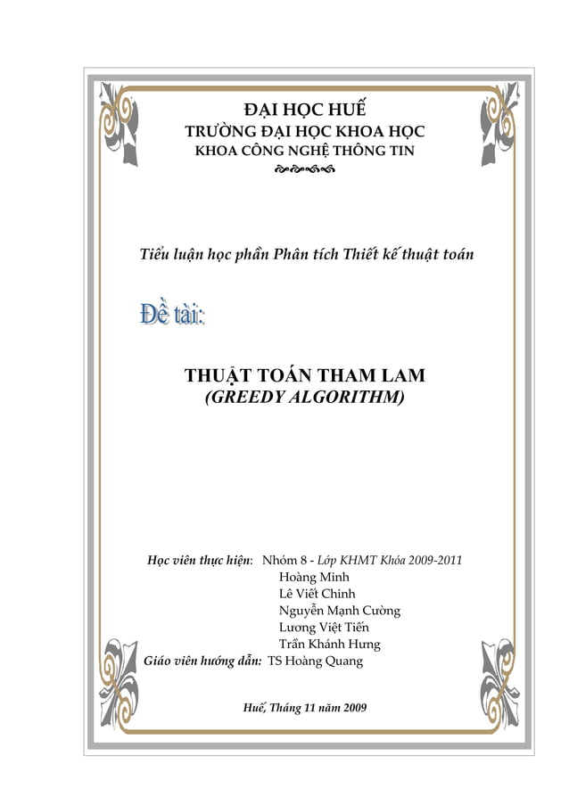 Tiểu luận học phần Phân tích Thi ết kế thuật toán-Thuật toán tham lam ...
